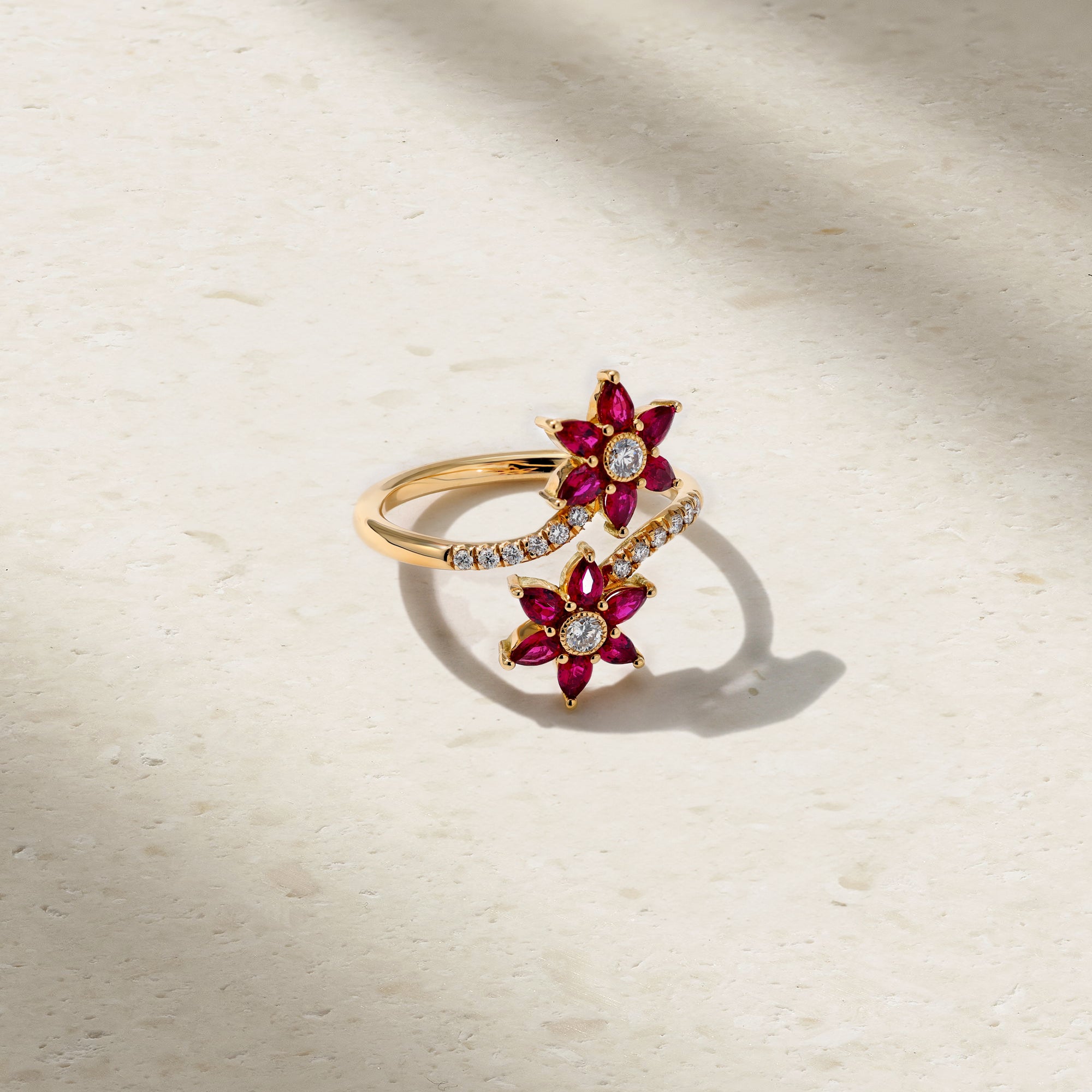 Daffodil Garden Ruby and Diamond Bypass Ring – Mark Henry Jewelry